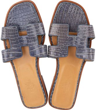 Herm&egrave;s Sandalen - Hermes Bleu Crocodile Oran Sandals (36) - Gr. ONE_SIZE - in Blau - f&uuml;r Damen