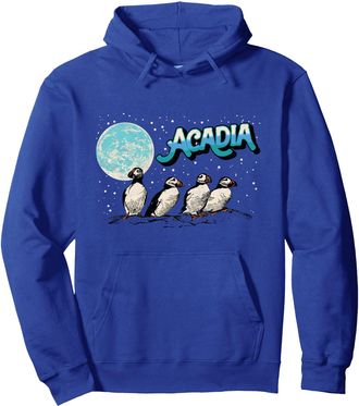 Giant Step Design Co. Acadia Puffin Birds at Night Maine Wildlife & National Park Pullover Hoodie