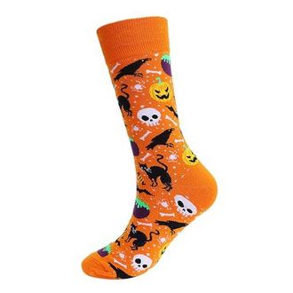 Generic Chaussettes dHalloween pelucheuses fantaisie Halloween citrouille chauve-souris chaussettes longues en coton chaussettes dautomne Happy Halloween pour