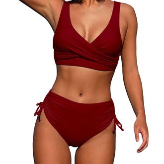 Generic Damen Cross Back Badeanzüge Leopard Twist Front Bademode Kordelzug Side Bikini Sets Bikini Damen Bauchweg