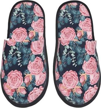Generic Pantoufles &agrave; Hiver Imprim&eacute; de fleurs roses Confortable Chaussons Homme &eacute;l&eacute;gant Unisex Chausson Maison Hiver Int&eacute;rieur L