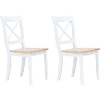vidaXL Vidaxl - Chaises &agrave; manger lot de 2 blanc et bois clair bois h&eacute;v&eacute;a massif