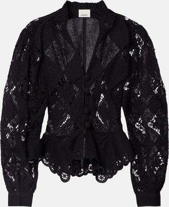 Isabel Marant Blouse Nina brod&eacute;e en coton et lin