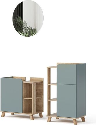 Vicco Ensemble de meubles de salle de bain Karen, Bleu-gris, 3 pi&egrave;ces, avec armoire de milieu