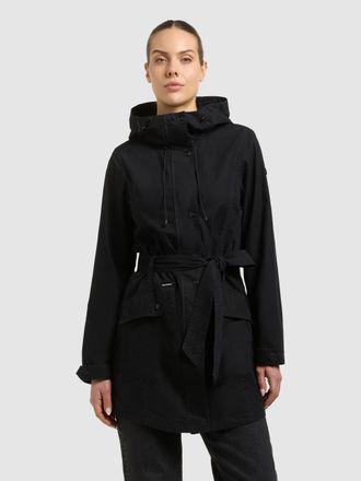 Khujo Anorak KHUJO PREA, Damen, Gr. XS, schwarz schwarz, Web, 75% Baumwolle, 25% Nylon, unifarben, regular fit h&uuml;ftlang, eingesetzt mit Druckknopf, Jacken