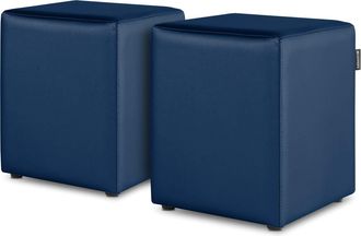 Happers Set aus 2 Sitzw&uuml;rfeln aus Kunstleder Blau. Sitzhocker und Fu&szlig;st&uuml;tze f&uuml;r das Wohnzimmer oder Schlafzimmer