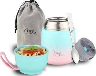Milu Thermobehälter für Essen 450ml, Edelstahl, Thermo Lunchbox, Suppenbehälter to go, Thermobox, Thermodose zum Warmhalten Suppen, Babybrei, Speisebehälte