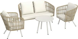 OUTSUNNY Gartenm&ouml;bel Set aus Polyrattan Lounge-Set mit 2er Sofa Sessel Tisch Kissen wetterfest Sitzgruppe f&uuml;r 4 Personen Outdoor Balkonm&ouml;bel Set Terrassenm&ouml;bel