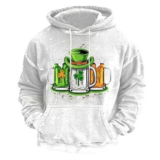 Generico Sweatshirt &agrave; capuche pour homme &agrave; manches longues avec imprim&eacute; 3D pour le festival irlandais, blanc, 5X-Large
