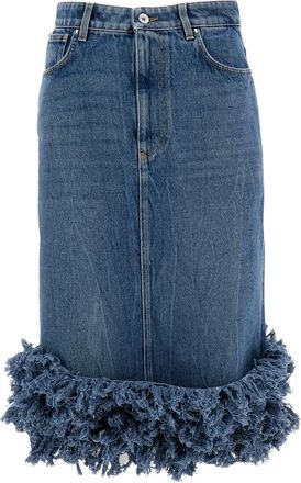 Paco Rabanne Midi-Rock aus gewaschenem Denim mit Fransen - - Skirts - Damen - Blau - XS