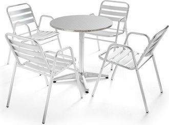 Oviala Table de jardin ronde en aluminium et 4 fauteuils
