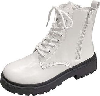 Generic Bottes de combat &agrave; lacets pour femme - Bottines en similicuir avec fermeture &eacute;clair lat&eacute;rale, semelle &eacute;paisse antid&eacute;rapante et coutures renforc&eacute;es, bo
