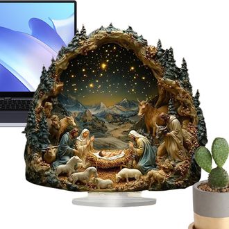 Generic 2D Krippenornament - Festliche Holzbasis, Religi&ouml;ses Dekor, Weihnachtsferien Tischplatte, Schreibtisch Kaminsimse Zubeh&ouml;r | Zuhause, Fensterbank, B&uuml;ro