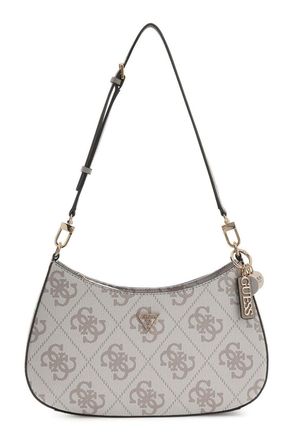 Guess Schultertasche Noelle II Top Zipper Shoulder Bag Dark Taupe Logo creme