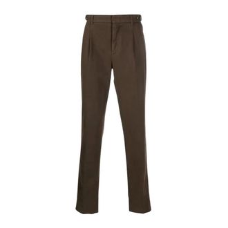 PESERICO Homme, Pantalons, Brun, Taille: S Pantalon en coton &agrave; patte de boutonnage &agrave; la taille