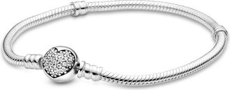 Pandora Moments Funkelndes Herz & Schlangenarmband - - Accessories - Damen - Grau - ONE SIZE