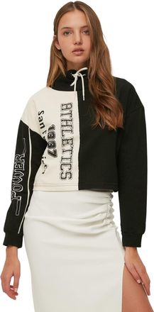 Trendyol Trendyol schwarzer steile Kragen gedruckt grundlegend d&uuml;nnes gestricktes Sweatshirt, schwarz