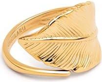 Singularu Bague Hoja. Acier avec finition plaqué or 18Kt. Ajustable avec motif feuille. Taille unique. Bijoux pour femme