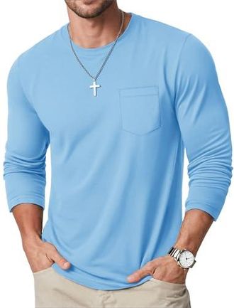 Magcomsen T-Shirt &agrave; Manches Longues pour Homme Col Rond Manches Longues Simple et Confortable Fonctionnel l&eacute;ger Haut avec Poche
