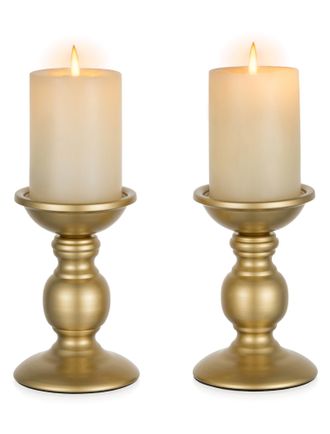 Nuptio 2 St&uuml;ck goldene Kerzenhalter f&uuml;r Stumpenkerzen, goldene Kerzenst&auml;nder, am besten geeignet f&uuml;r 7,6 cm hohe Stumpenkerzen, Geschenke f&uuml;r Hochzeit, Party