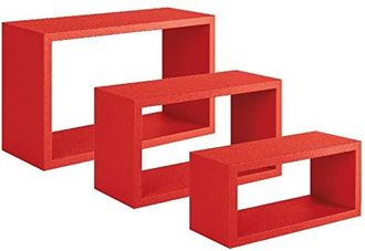 Homemania HOMSAN_099 Trittico Wandregal, Schlafzimmer, Büro-MDF, Rot, 45 x 27 x 15,5/40 x 22 x 15,5/35 x 17 x 15,5 cm