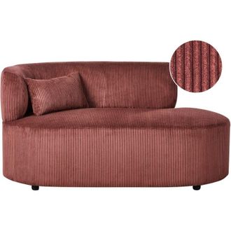 Beliani Chaiselongue Linksseitig Rot Cord Oval mit Dekokissen Schwarze F&uuml;&szlig;e Hohe Lehne Luxuri&ouml;ses Design Wohnzimmer Liegesofa Longchair R&eacute;camiere