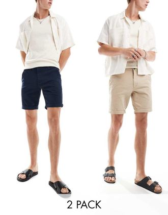 Jack & Jones 2er-Pack Chino-Shorts in Marineblau und Hellbraun-Bunt