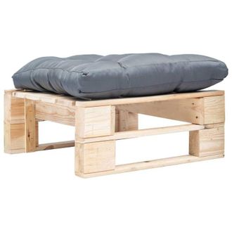 vidaXL Repose-pied palette de jardin avec coussin gris bois naturel vidaXL