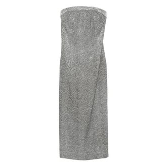 Ermanno Scervino Femme, Robes, Gris, Taille: 36 FR Robe Herringbone Strass &Eacute;paules D&eacute;nud&eacute;es