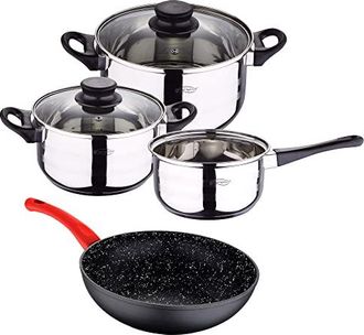 San Ignacio 5 St&uuml;ck, Wok, aus geschmiedetem Aluminium, silberfarben, 5 K&ouml;rper Wok, PK5241