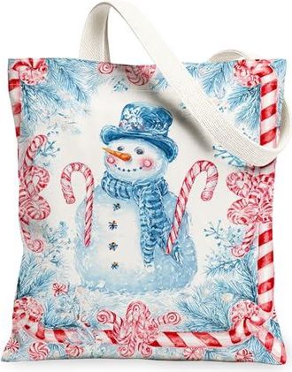 Generic Sacs fourre-tout en toile motif bonhomme de neige, sacs de courses r&eacute;utilisables, fantaisie, mignons, l&eacute;gers, lavables en toile pour les courses, les 