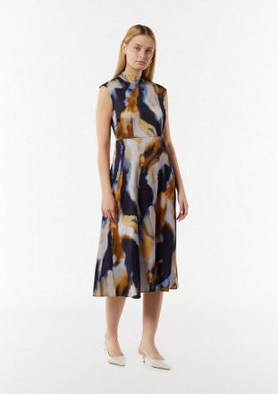 Comma Midikleid Kleid Midi Satin-Kleid mit Stehkragen