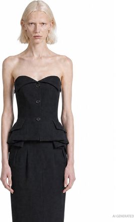 Magda Butrym Strapless Cotton Blouse With Rose Peplum