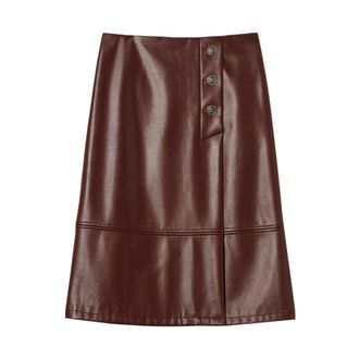 Twinset Femme, Jupes, Brun, Taille: 38 FR Jupe midi en similicuir avec boutons