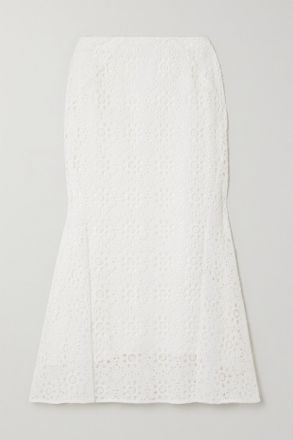 Erdem Jupe Midi En Broderie Anglaise De Coton M&eacute;lang&eacute; Ivetta - Blanc