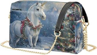 Mnsruu Sacs à bandoulière pour femme, sac à main en cuir motif licorne, neige, arc-en-ciel, sac à main