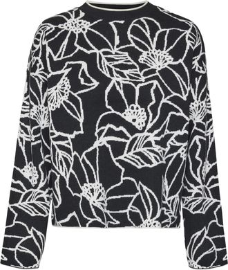 Vero Moda Damen VMNEW Flora LS O-Neck Loose Pullover Strickpullover, Black/Detail:W. Birch, Small
