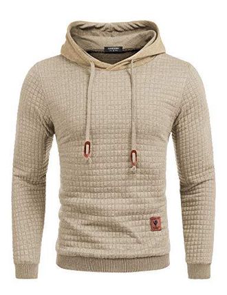 Coofandy Sweat &agrave; Capuche Homme Hipster Gym Manches Longues Sweat de Travail &agrave; Cordon Pull Jacquard &agrave; Carreaux Hoodie Kaki XXL