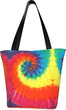 AOOEDM Sac fourre-tout Rainbow Tie Dye Sacs &agrave; provisions Petit sac de march&eacute; r&eacute;utilisable Sacs fourre-tout de plage Sacs de voyage