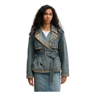 Miss Sixty Femme, Vestes, Bleu, Taille: 38 FR Veste en jean double boutonnage &agrave; ceinture