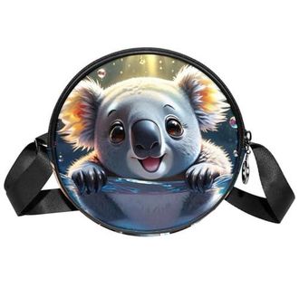 Generic Koala Petit sac &agrave; bandouli&egrave;re circulaire pour femme, sac &agrave; bandouli&egrave;re r&eacute;glable avec fermeture &eacute;clair, sac &agrave; main rond d&eacute;contract&eacute; pour femmes et fill