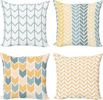 Abakuhaus Fischgrätenmuster Dekokissen Kissenbezug 4er Pack, Zickzack Pfeil Details Modern Accent Doppelseitiger Digitaldruck, 50 cm x 50 cm, Senfgrau Krümelwei