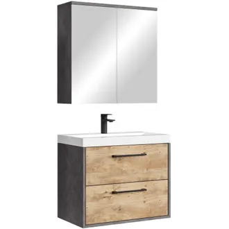 Badplaats Badm&ouml;bel Komplettset Florence 60 x 35 cm Grau mit Kastanie Eiche