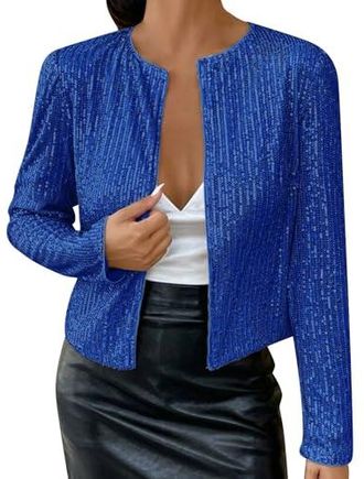 Generic Veste thermique &agrave; paillettes pour femme - Ouverture sur le devant - Pour f&ecirc;te, bo&icirc;te de nuit - 2 x, bleu, S