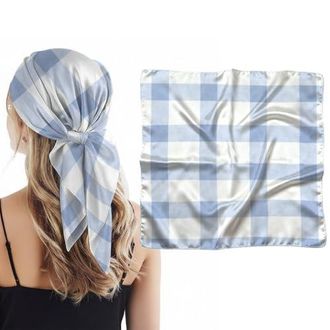 Generic Bandana bleu &agrave; carreaux en soie pour dormir, &eacute;charpe &agrave; col carr&eacute;, accessoires de cowboy pour femme, bleu/carreaux, 28 &times; 28 inch