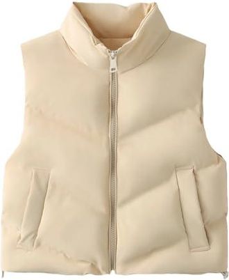 Generic Gilet en coton &agrave; col montant pour femme - Automne et hiver, blanc, XS