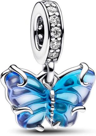 Pandora Moments Blauer Murano-Glas Schmetterling Charm-Anhänger aus Sterling Silber mit Murano-Glas, Cubic Zirkonia, Kompatibel Moments Armbändern, 792698C01