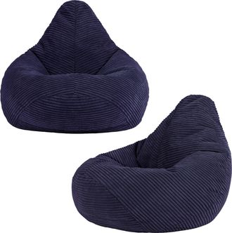 Icon Brand Dalton Sitzsack Kinder, Dunkelblau, 2er Pack, Flauschiger Cord Stoff, Sitzsack Cord mit F&uuml;llung, Bequemer Kinder Gaming Sessel, Kuschelsessel, Lese Se