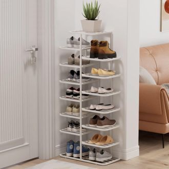 Generic Schuhregal aus Metall mit Klappbaren 45&deg;-Ablagen, Vertikaler Schuhst&auml;nder mit Rutschfesten F&uuml;&szlig;en for Eingangsbereich, Wohnzimmer, Schlafzimmer und Bal