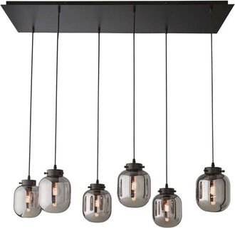 Fischer & Honsel Pendelleuchte regi mehrflammig mit 6 Rauchglas Glaskugeln, Breite 115cm